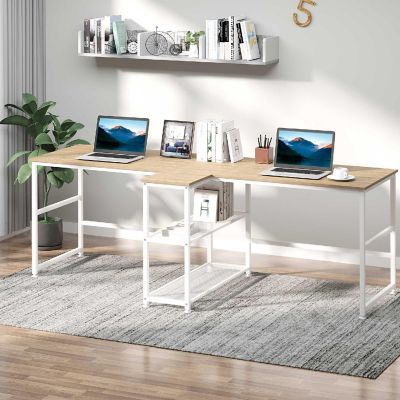 HOMCOM 83" Two Person Computer Desk with 2 Storage Shelves Double Desk ...