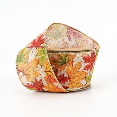 LaRibbons 2 1/2" Wired Ribbon - "Maple Leaf" Natural/Multi - 10 Yard ...