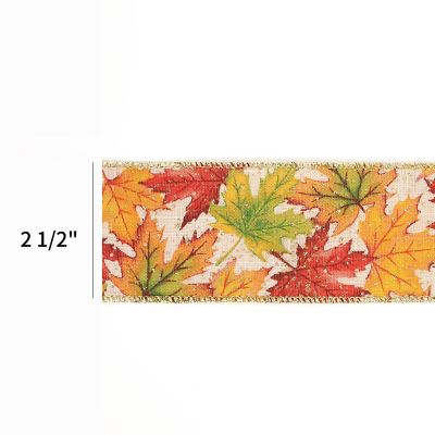 LaRibbons 2 1/2" Wired Ribbon - "Maple Leaf" Natural/Multi - 10 Yard ...