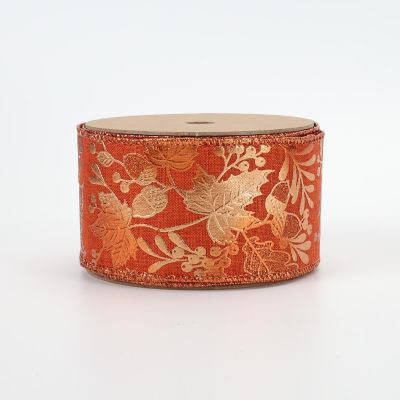 LaRibbons 2 1/2" Wired Ribbon - "Metallic Leaf" Rust/Copper - 10 Yard ...