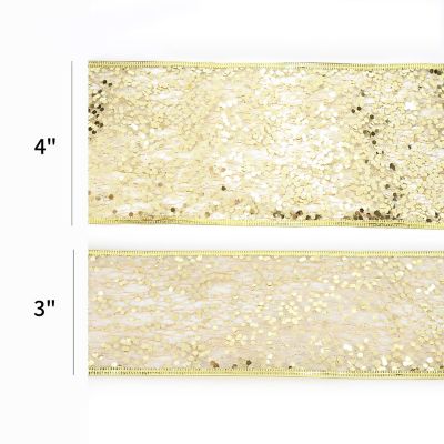 LaRibbons 4" Sequin Wired Ribbon - Gold - 10 Yard Roll | Oriental Trading