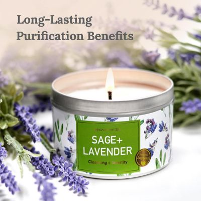 Magnificent 101 Long-Lasting Sage+Lavender Aromatherapy Smudge Candle - 6 Oz - 35-Hour Burn ...