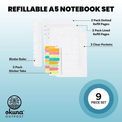 Refillable A5 Notebook Set - Dotted & Lined Filler Paper, Pocket ...