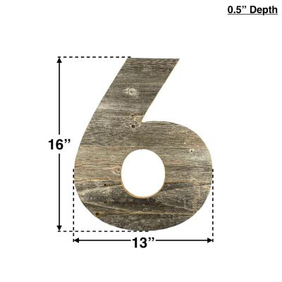 Rustic Large 16 in. Weathered Gray Decorative Monogram Wood Number Six ...
