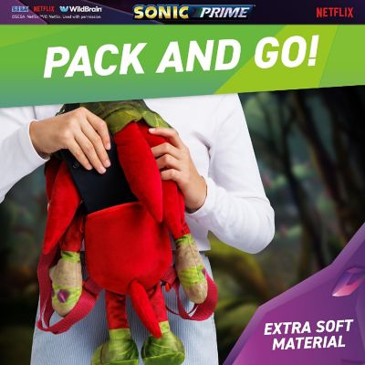 Sonic Prime: 15" Plush Backpack - Gnarly Knuckles - Kids Backpack,Ages 3+