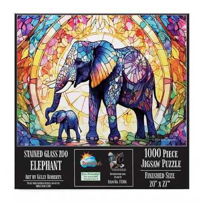 Sunsout Stained Glass Zoo Elephants 1000 pc Jigsaw Puzzle | Oriental Trading