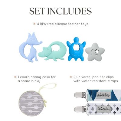 Teething Toy & Pacifier Clip Set - Silicone Teether Four Pack Plus Two ...