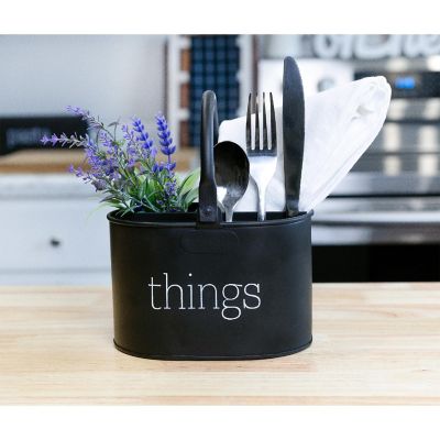 Things Enamelware Caddy, Black, 4-Compartment Home Organizer for ...