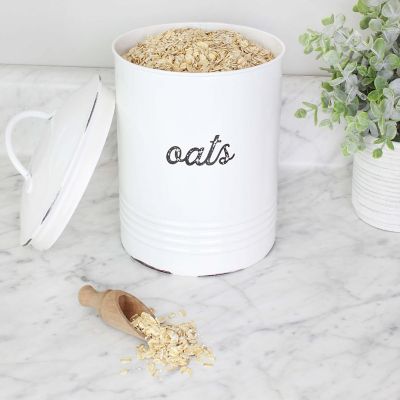 White Farmhouse Enamel Oatmeal Canister, Rustic Distressed Style ...