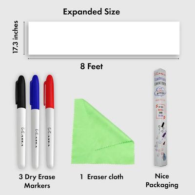 Whiteboard Sticker Roll 1.4ft x 8ft Long, Includes 3 Dry Erase Markers ...