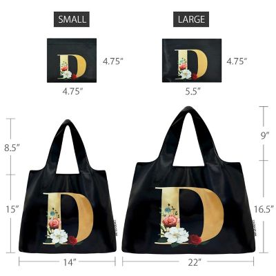 Wrapables Large & Small Monogram Nylon Reusable Bags, Set 2, Letter D ...