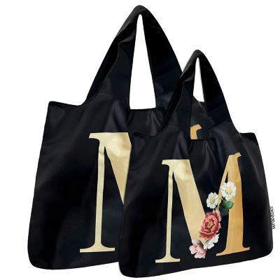 Wrapables Large & Small Monogram Nylon Reusable Bags, Set 2, Letter M ...