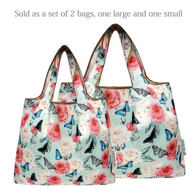 Wrapables Large & Small Nylon Reusable Grocery Bags, Set 2, Rose and Butterfly | Oriental Trading