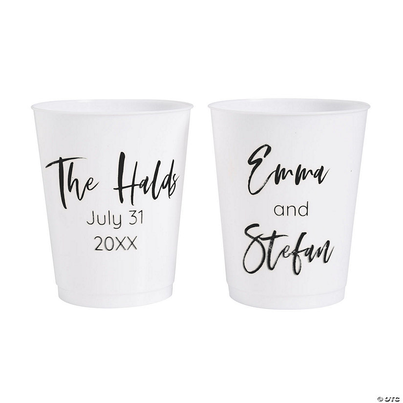 16 oz. Bulk 50 Ct. Personalized Double-Sided Script Name White Reusable ...