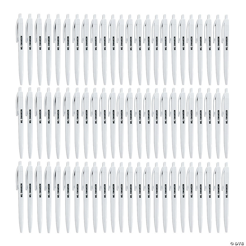 5 1/2" Bulk 72 Pc. Personalized White Retractable Plastic Pens ...