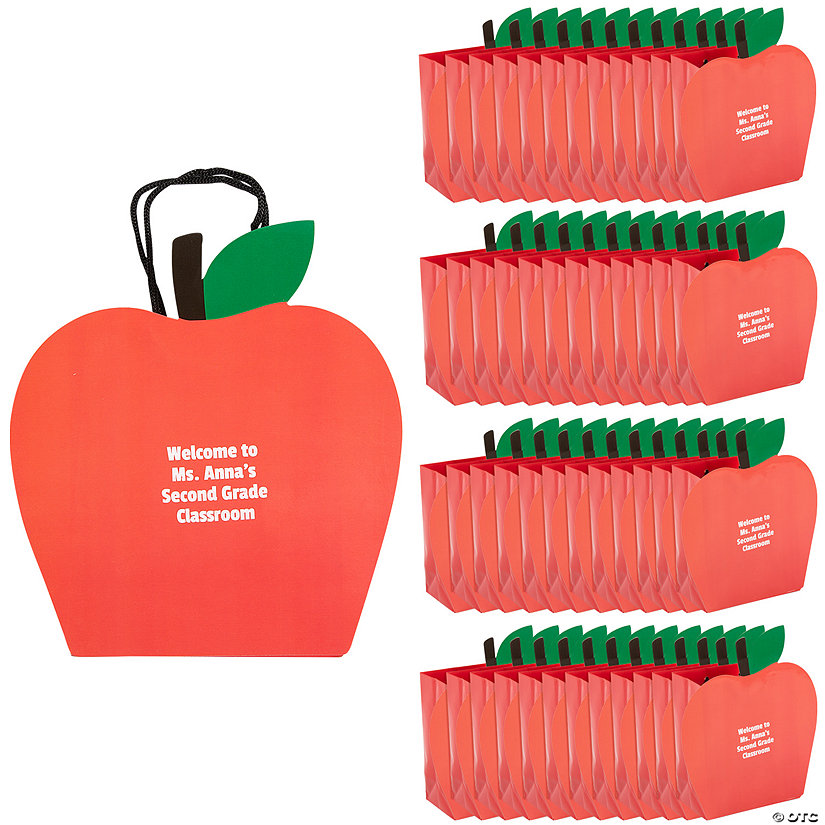 6 1/2" x 7 1/4" Bulk 48 Pc. Personalized Medium Apple-Shaped Gift Bags