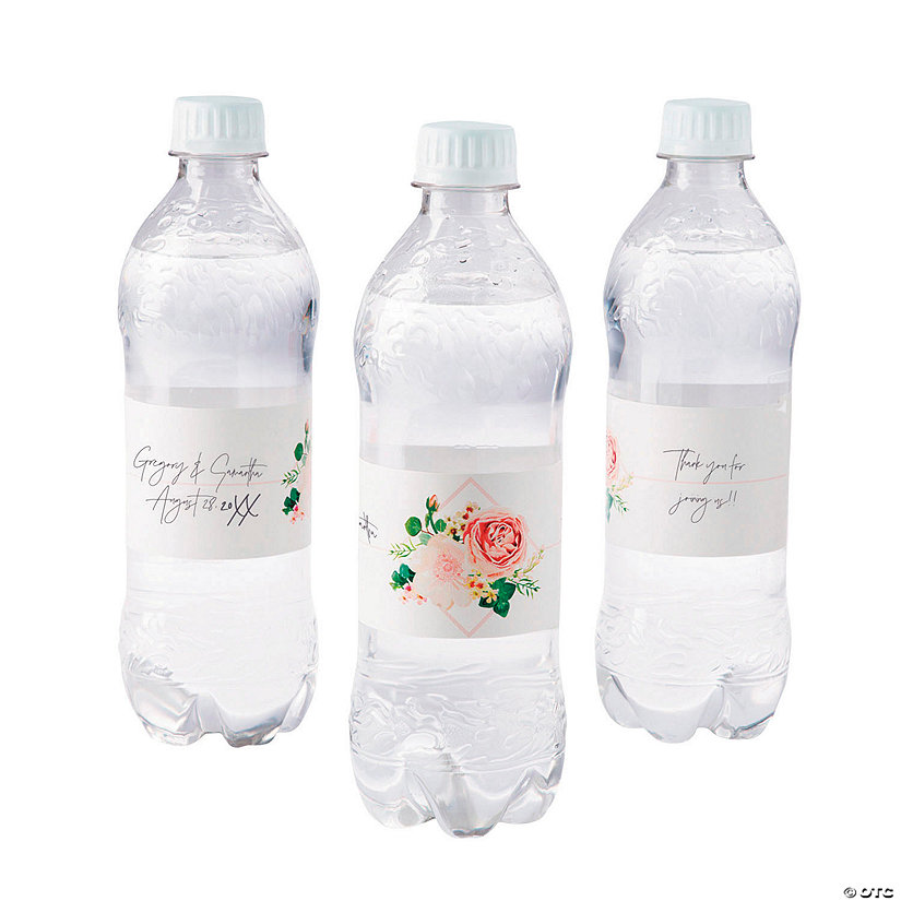 Personalized Blush Floral Water Bottle Labels Oriental Trading