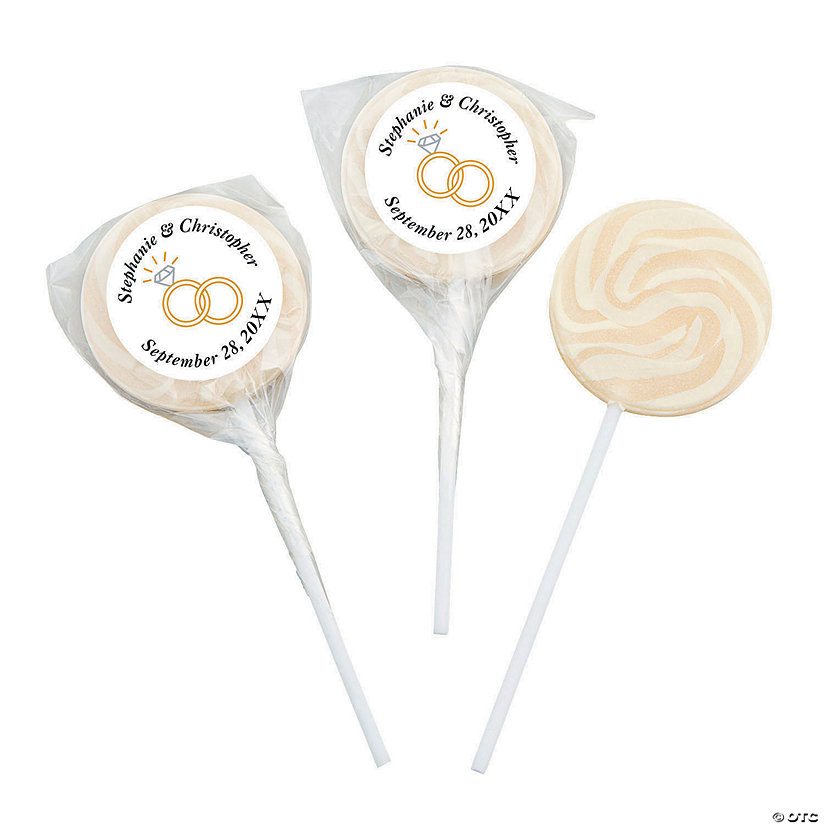 Personalized Diamond Wedding Ring Swirl Lollipops - 24 Pc.