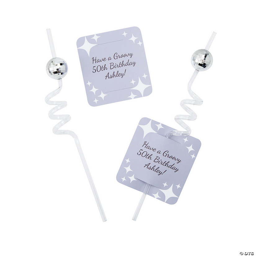 Personalized Disco Ball Silly Straws with Tags - 12 Ct.