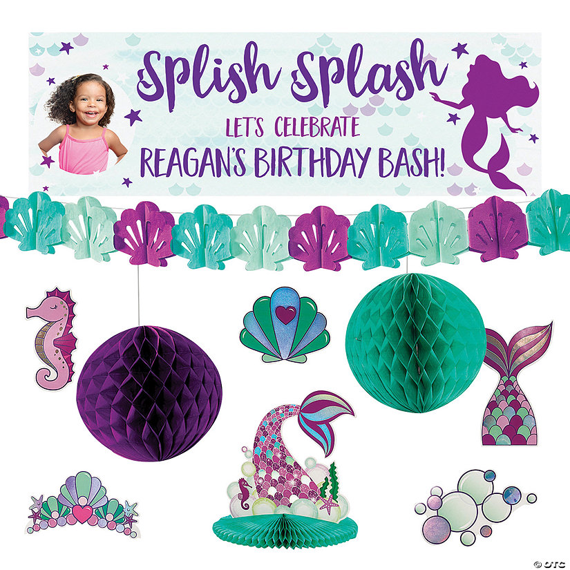 Personalized Medium Mermaid Sparkle Banner Decorating Kit - 10 Pc ...