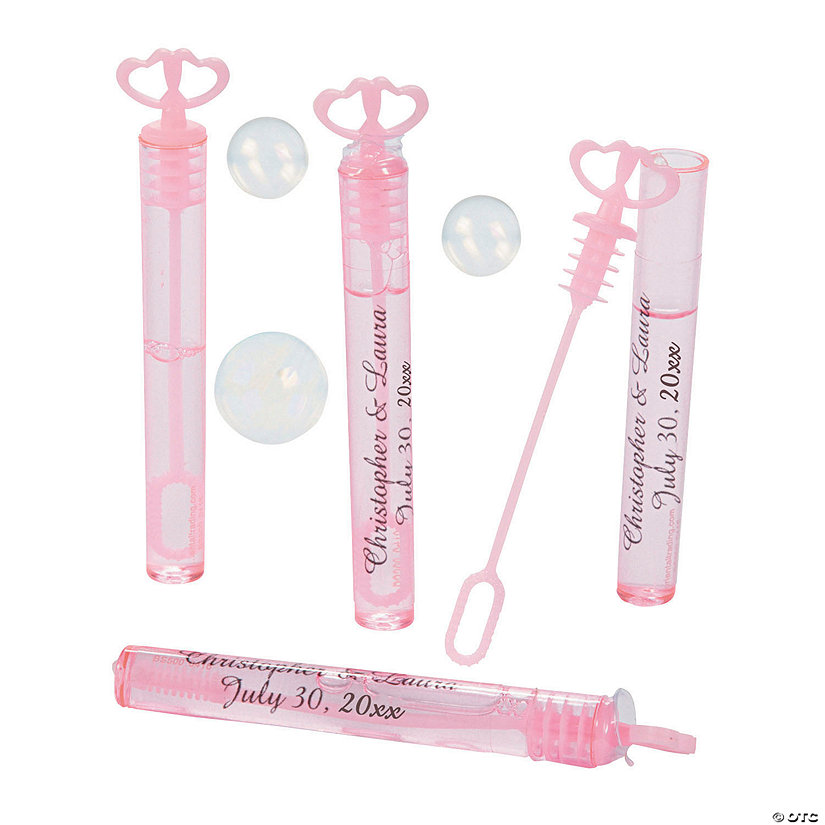 Personalized Mini Light Pink Heart Bubble Tubes - 24 Pc. | Oriental Trading