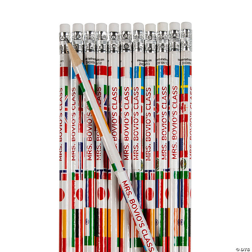 Personalized Multicultural Flag Pencils - 24 Pc.