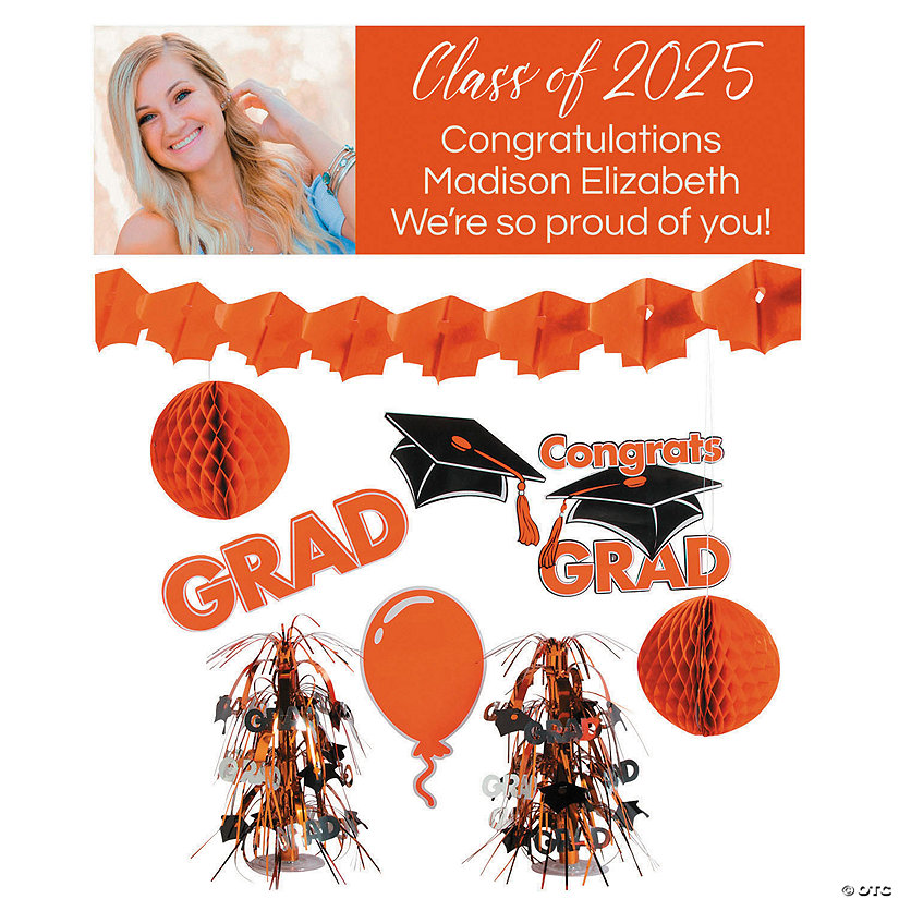 Personalized Orange Graduation Party Decorating Kit - 10 Pc. | Oriental ...