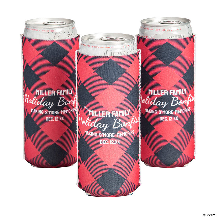 Personalized Premium Buffalo Plaid Slim Can Coolers - 12 Pc.