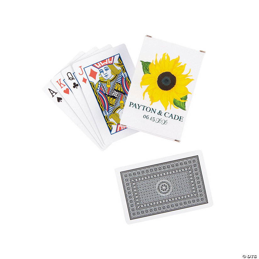 Sunflower Wedding Playing Cards with Personalized Box - 12 Pc.