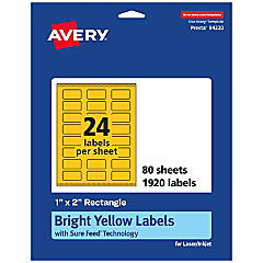 Avery Printable Rectangle Labels, Bright Yellow, 1" x 2.5", 1,920ct ...