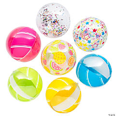 Bulk Inflatable Clear Patterned Medium Beach Ball Assortment Kit | Fun ...