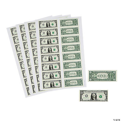 Dollar Bill Sticker Sheets - Oriental Trading - Discontinued