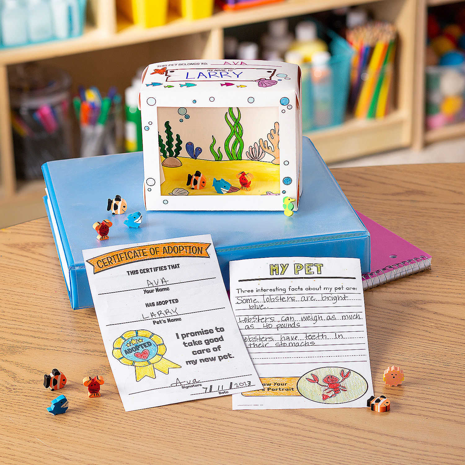 Color Your Own Ocean Desk Pet Habitat Kit with Erasers for 24 ...
