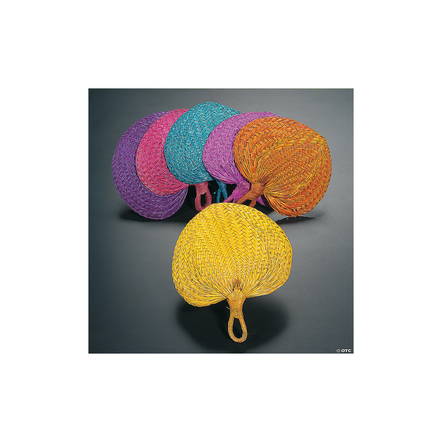 10" Colored Raffia Hand Fans - 12 Pc. | Oriental Trading