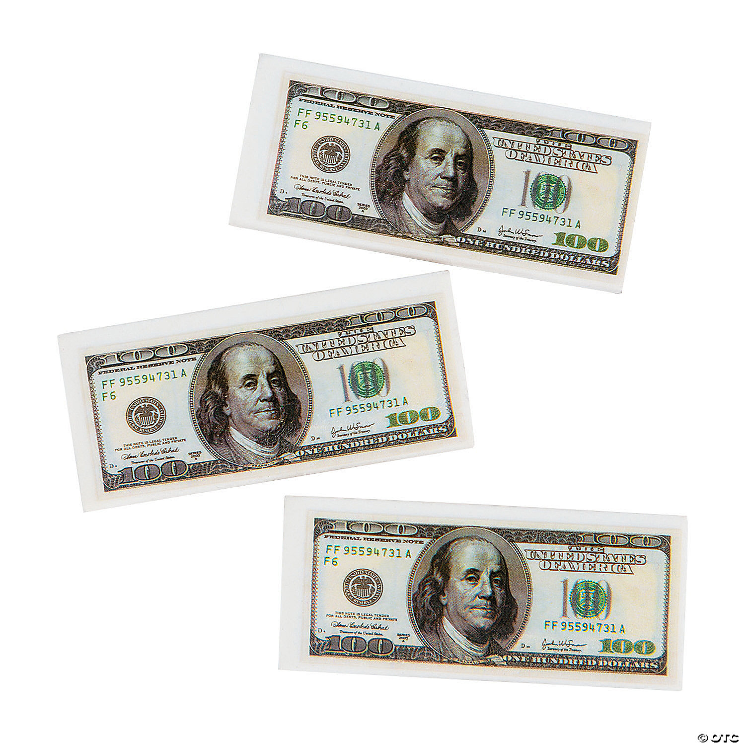 $100 Bill Erasers - 12 Pc.