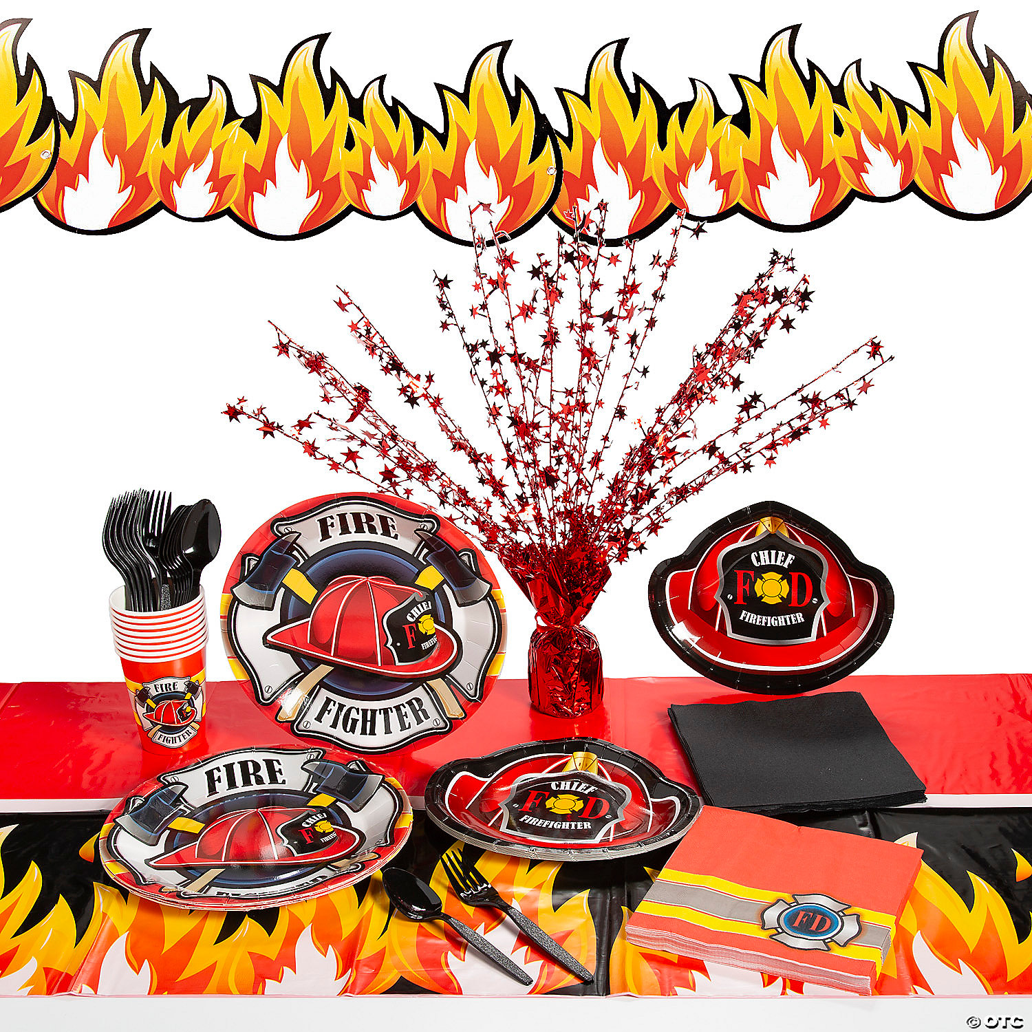 109 Pc. Firefighter Party Disposable Tableware Kit for 8 Guests