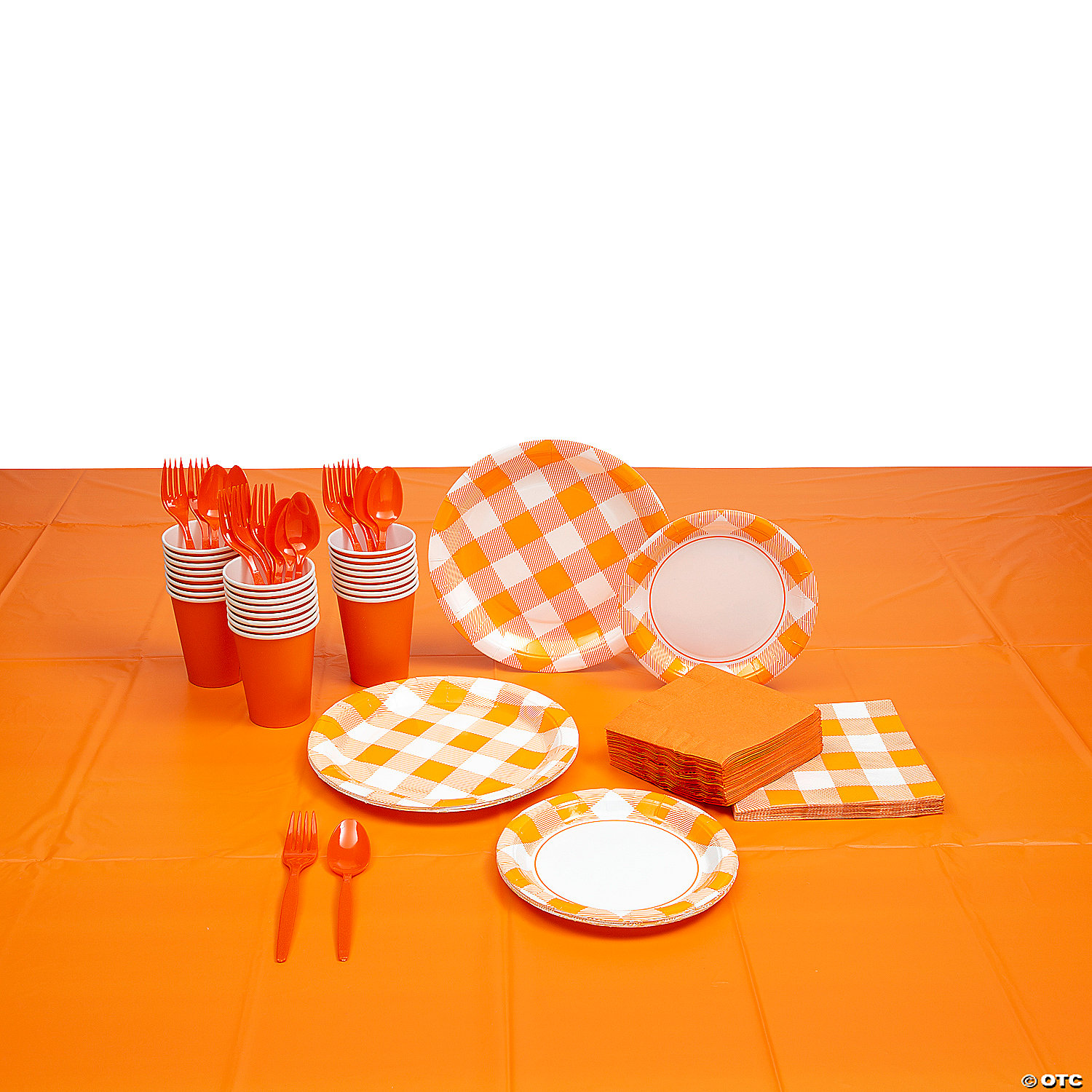 123 Pc. Orange Plaid Tableware Kit for 8 Guests