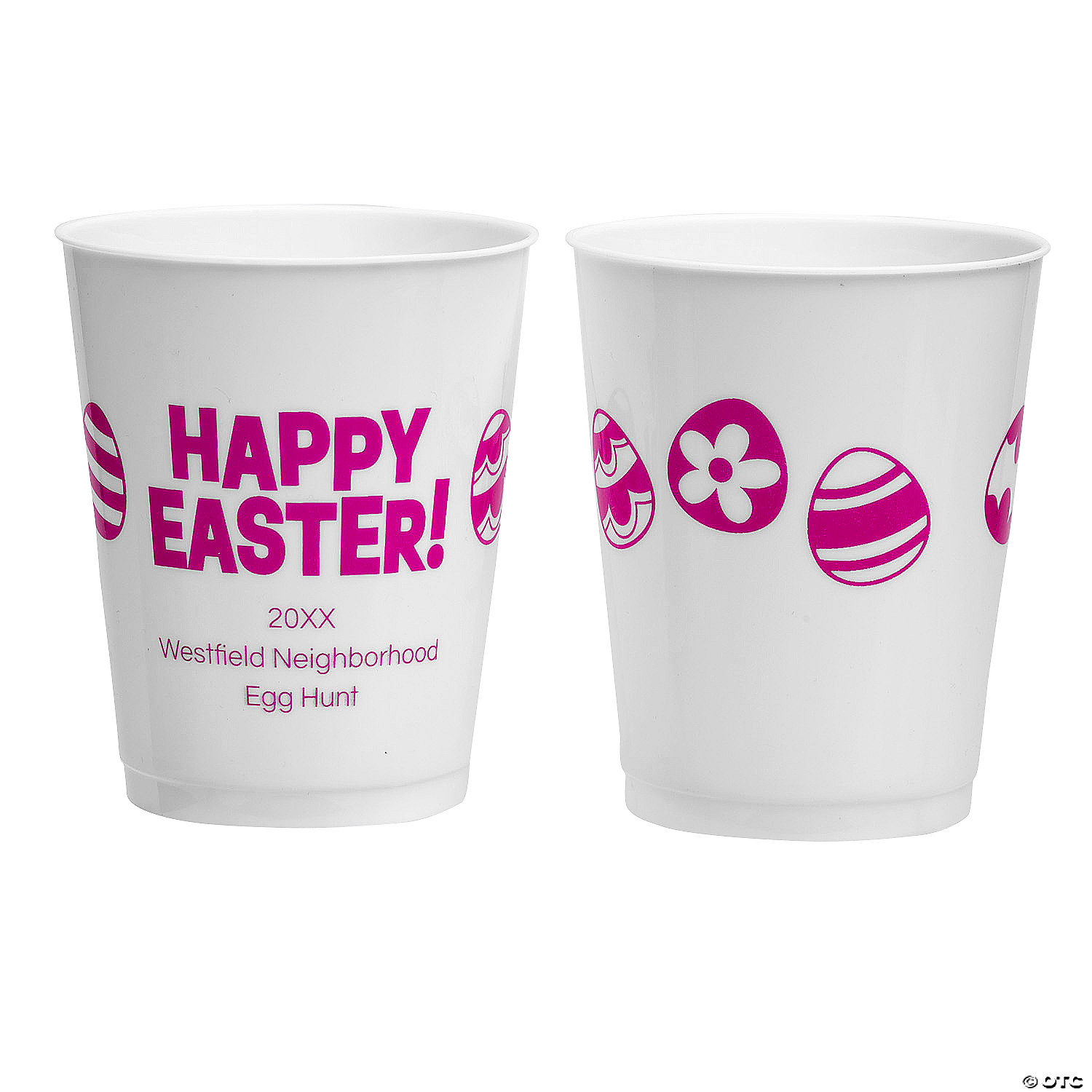 16 oz. Bulk 50 Ct. Personalized Happy Easter Cute Eggs Reusable Plastic Cups | Oriental Trading