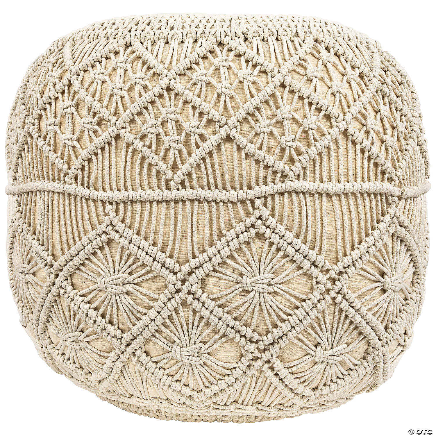 18" Solid Cream Macrame Round Handmade Natural Cotton Pouf | Oriental Trading