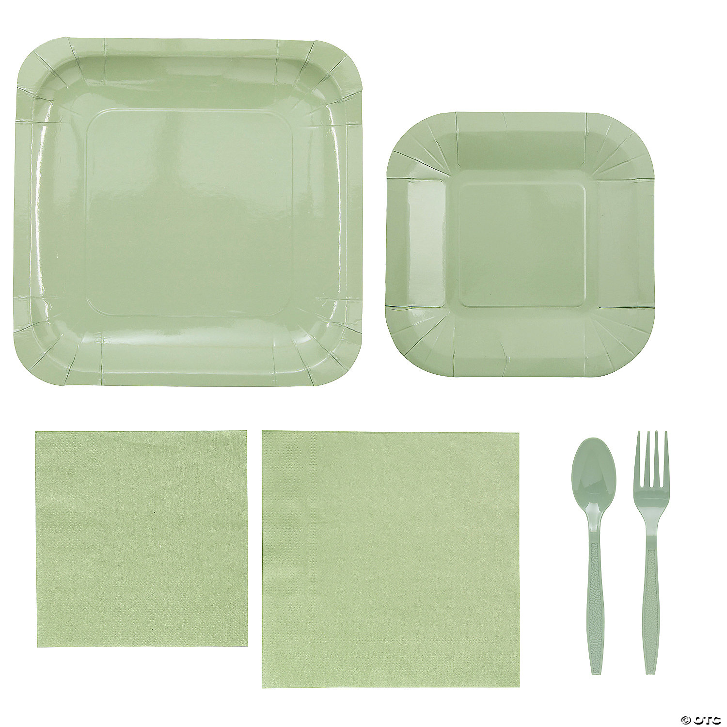 196 Pc. Sage Green Square Tableware Kit for 24 Guests