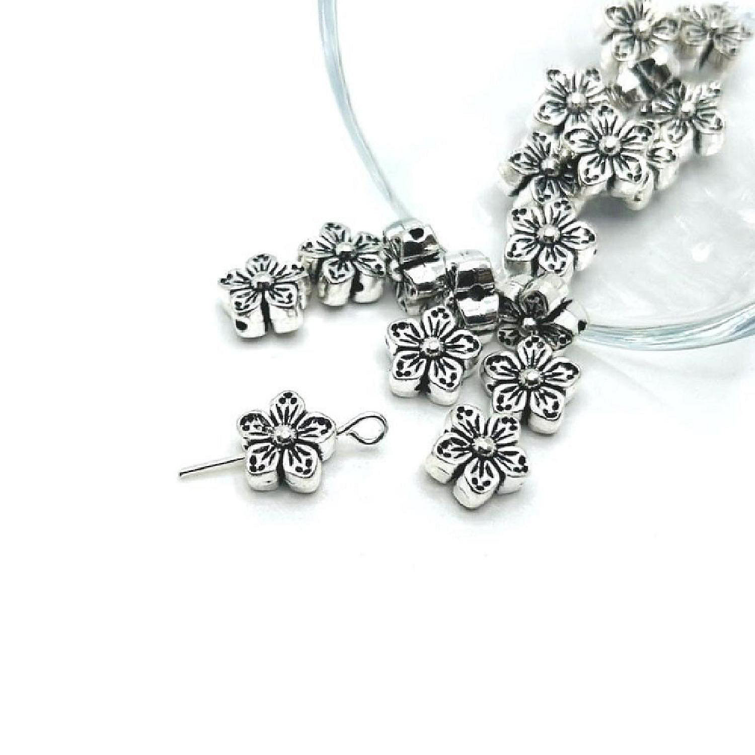 20 Pcs Antique Silver Flower Beads | Oriental Trading