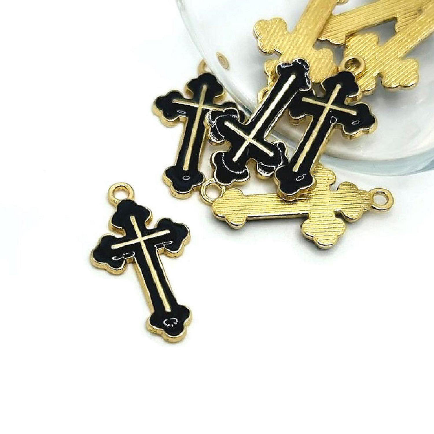 20 Pcs Black Enamel Cross Charms