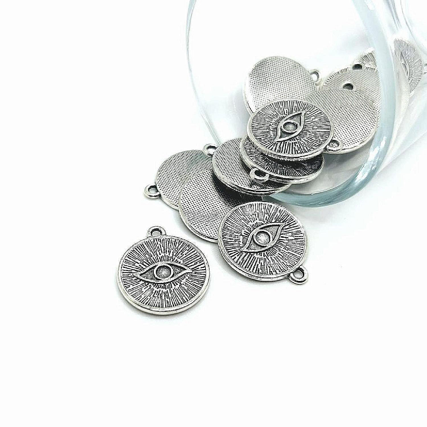 20 Pcs Silver Evil Eye Coin Charms