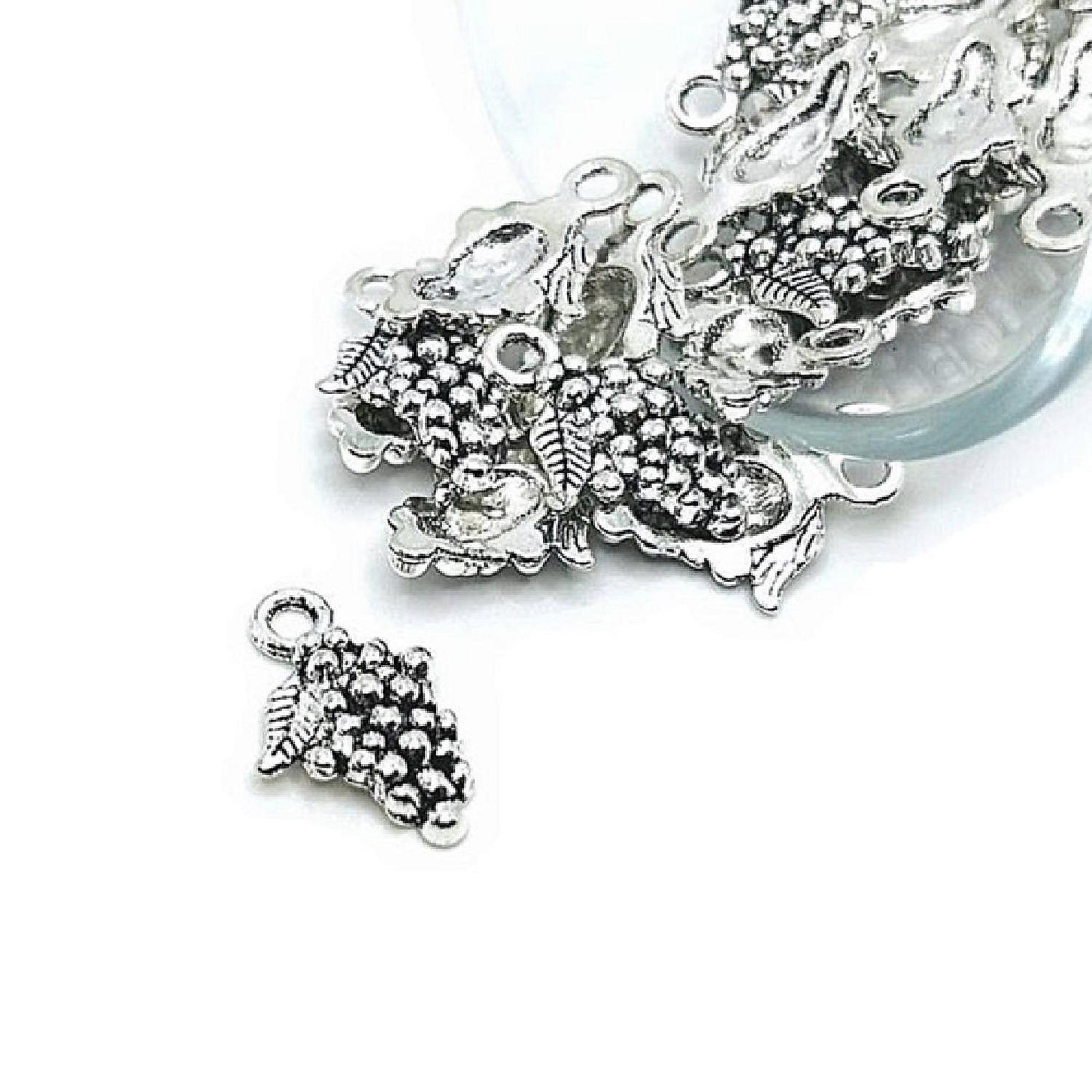20 Pcs Silver Grape Bunch Wine Charms