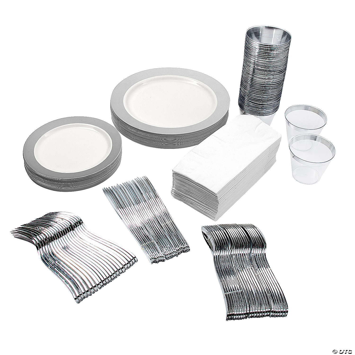 222 Pc. Premium Ivory Silver Tableware Kit for 24 Guests | Oriental Trading