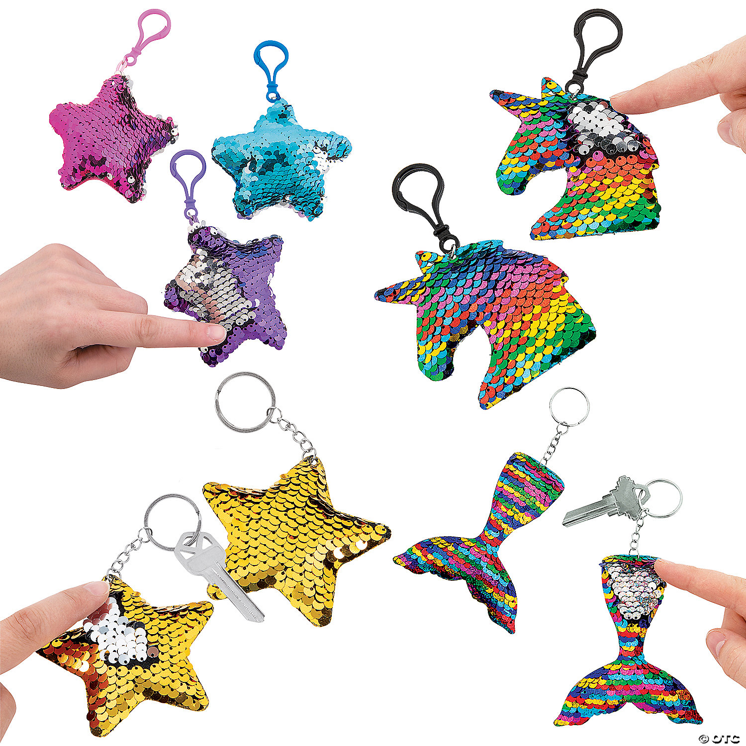 3 1/2" - 4" Bulk 48 Pc. Reversible Sequin Keychain Assortment Kit ...