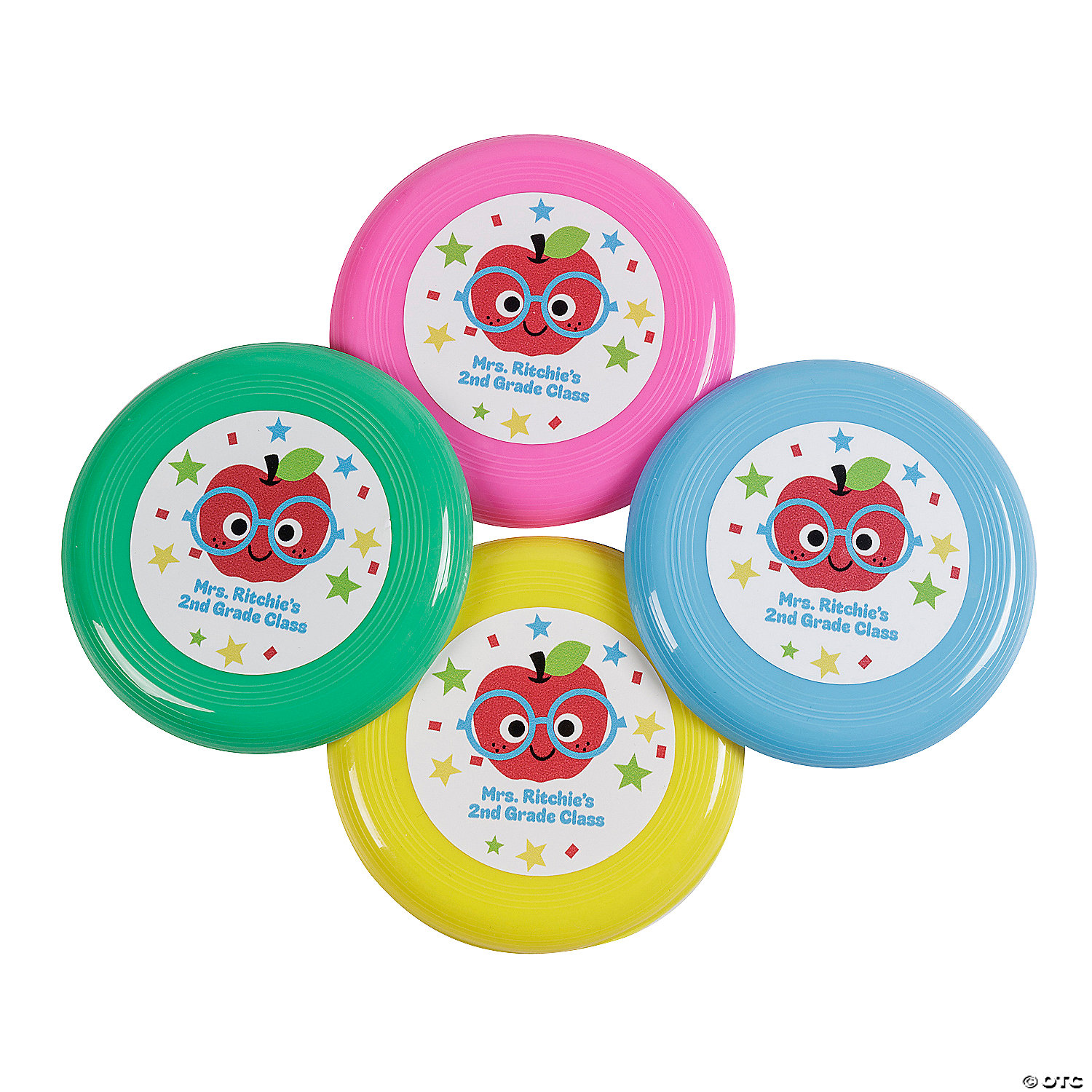 3 1/2" Bulk 72 Pc. Personalized Mini Elementary School Plastic Flying Discs
