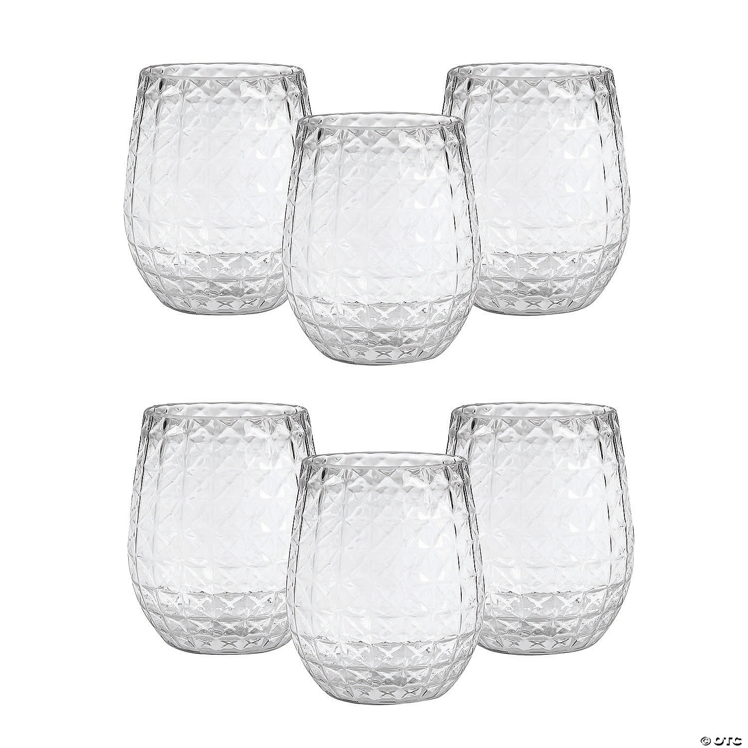 3 3/4" Bulk 48 Pc.Triangular Patterned Reusable Plastic Stemless Wine ...