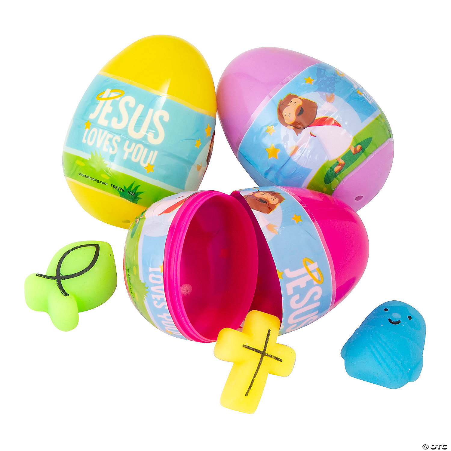 3" Bulk Religious Mochi Toy-Filled Plastic Easter Eggs | Fun Express
