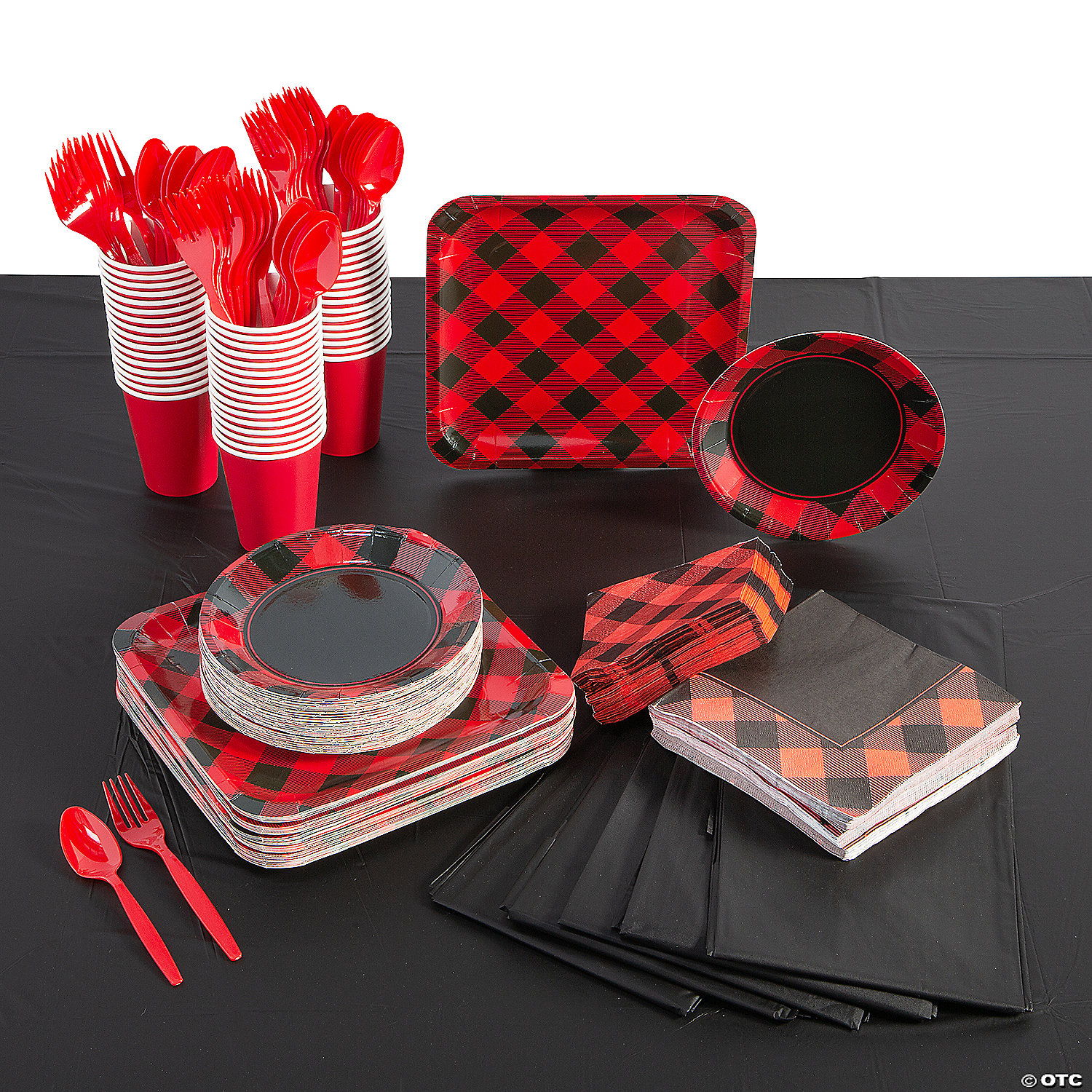 374 Pc. Red Buffalo Plaid Tableware Kit for 48 Guests